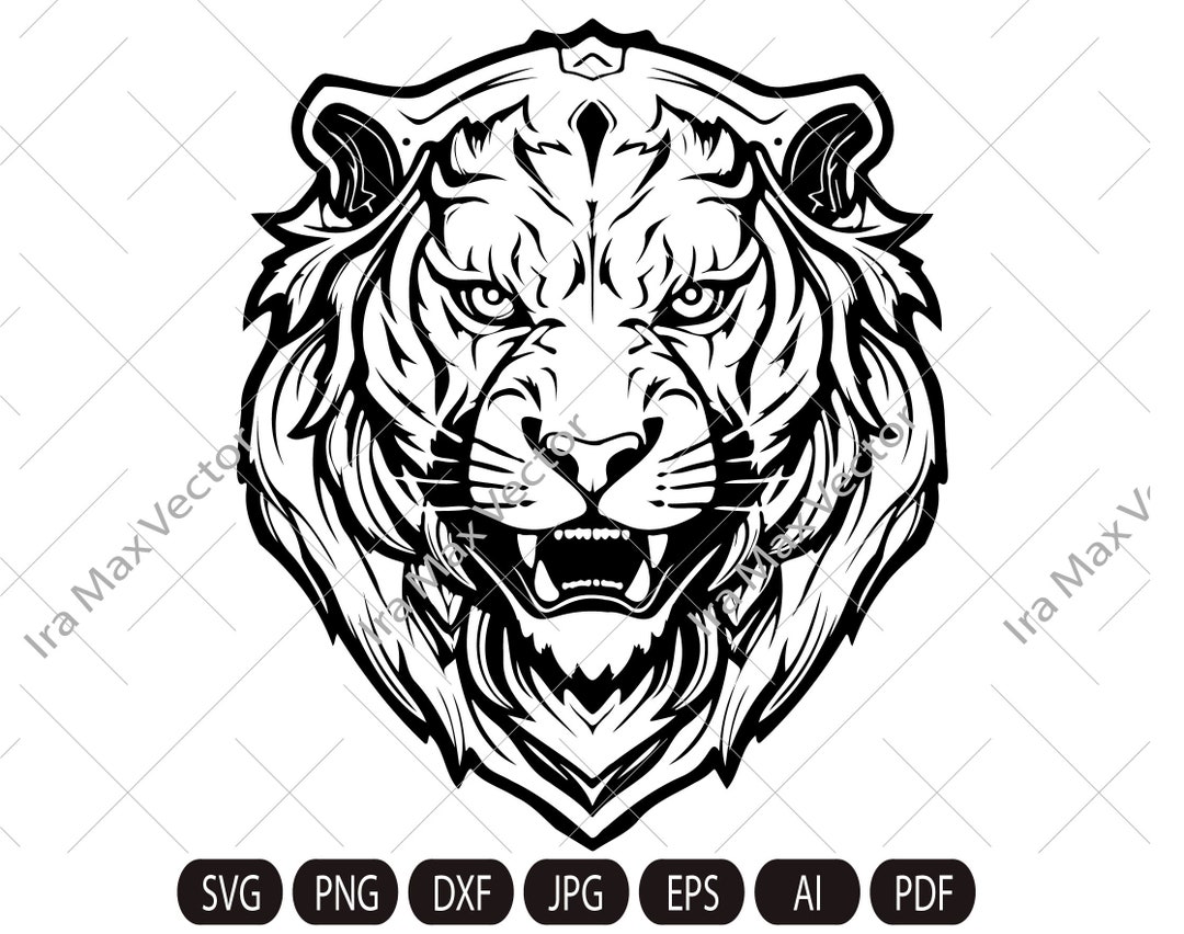 Angry Tiger Roaring Face Outline Clipart ,tiger Svg, Tiger Heraldic ...