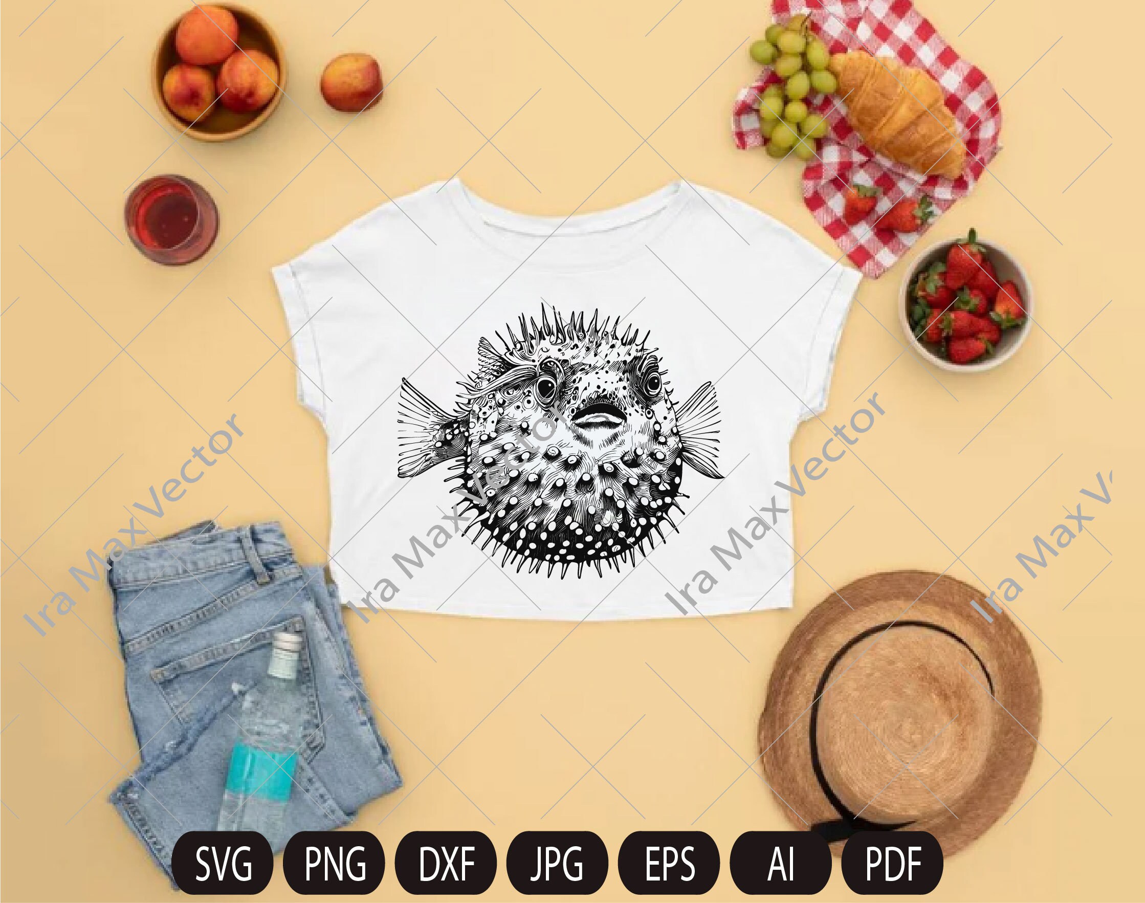 Puffer Fish SVG, Puffer Fish Detailed, Ocean Animals SVG, Startled ...