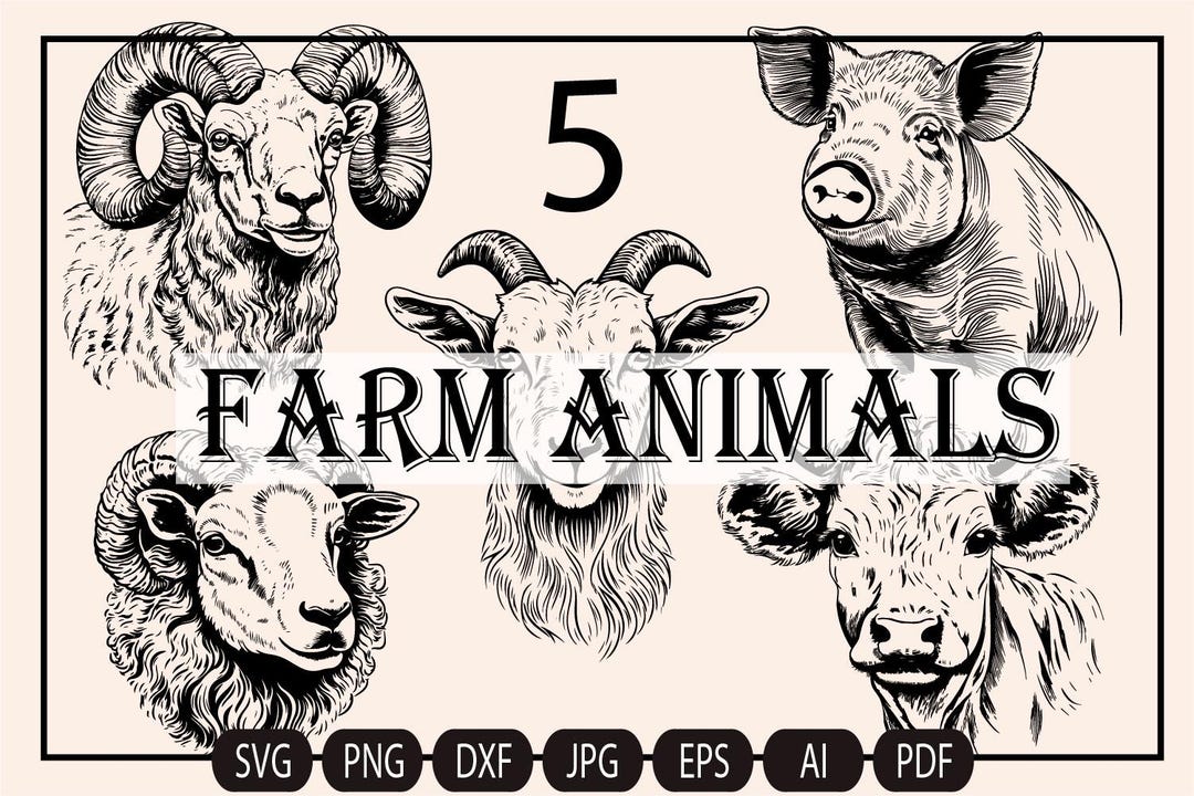 Farm Animals Svg, Sheep Svg, Cow Svg, Pig Svg,ram Svg, Piglet Face Svg ...