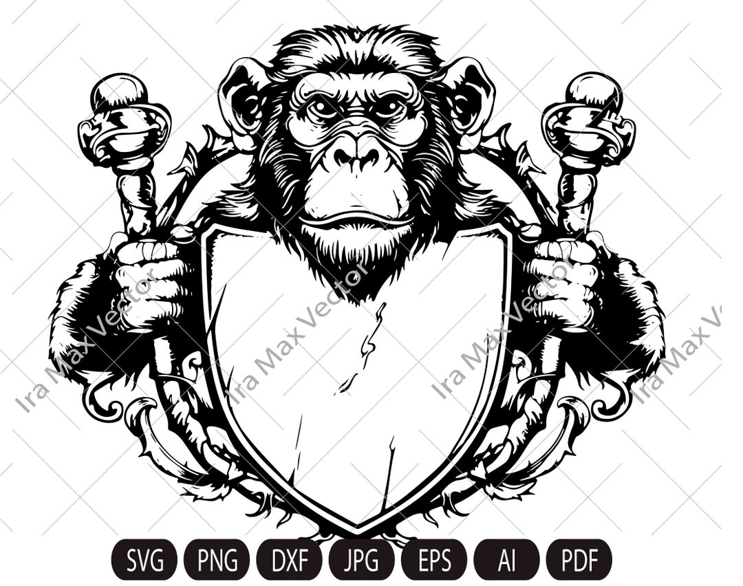 Monkey Head Svg, Monkey Svg,monkey Heraldic, Monkey Clipart, Monkey ...