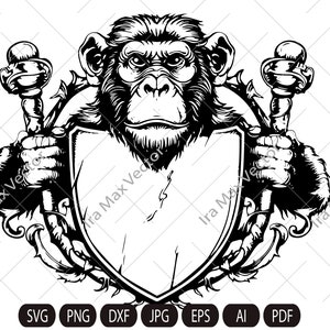 Monkey Head Svg, Monkey Svg,monkey Heraldic, Monkey Clipart, Monkey ...