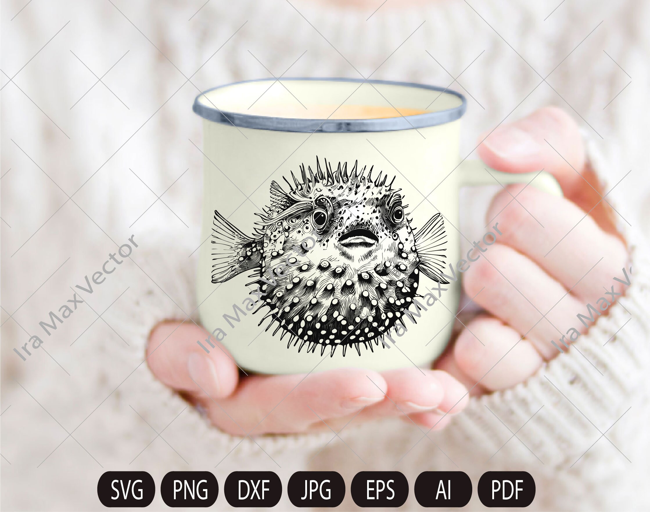 Puffer Fish SVG, Puffer Fish Detailed, Ocean Animals SVG, Startled ...