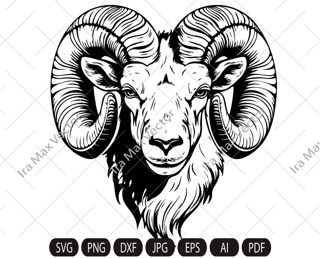Ram Head SVG, Ram SVG, Aries, Sheep, Farm Animal Graphics Illustration ...