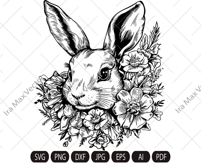 Floral Bunny SVG, Easter Bunny SVG, Patterned Easter Bunny Svg, Spring ...