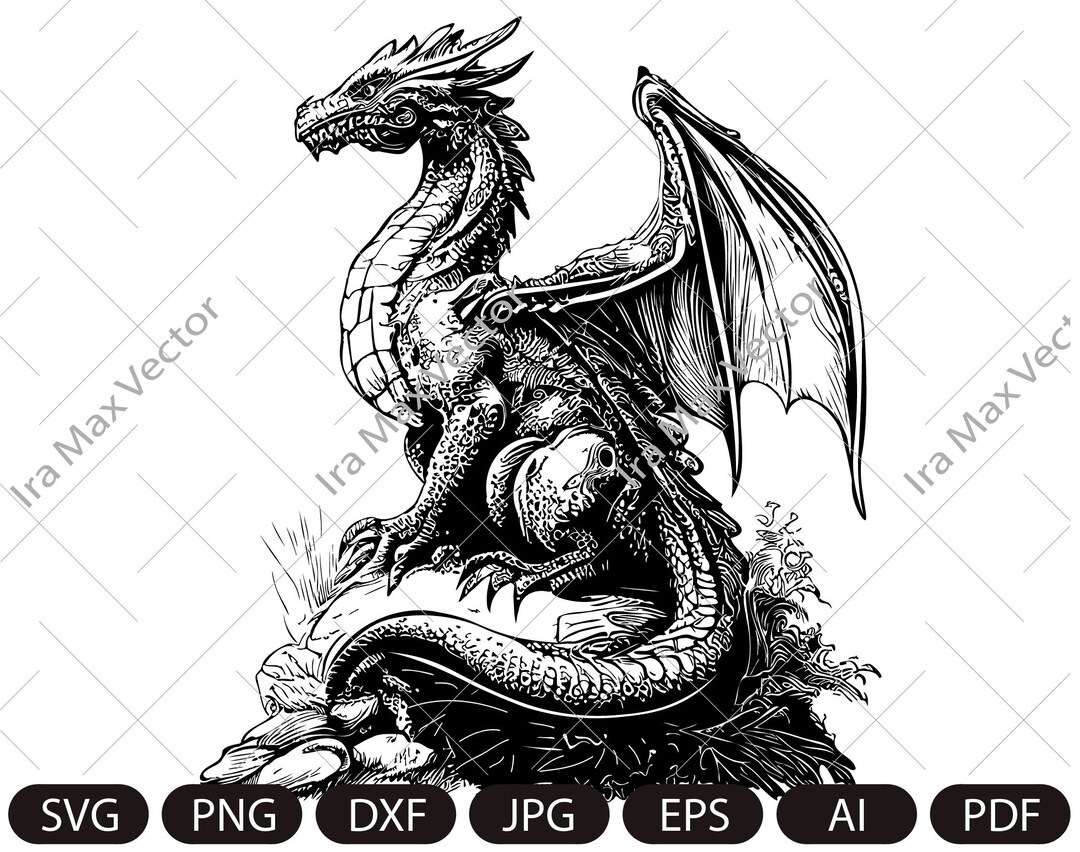 Dragon Svg, Dragon Detailed, Dragon Clipart, Dragon Sitting, Chinese ...