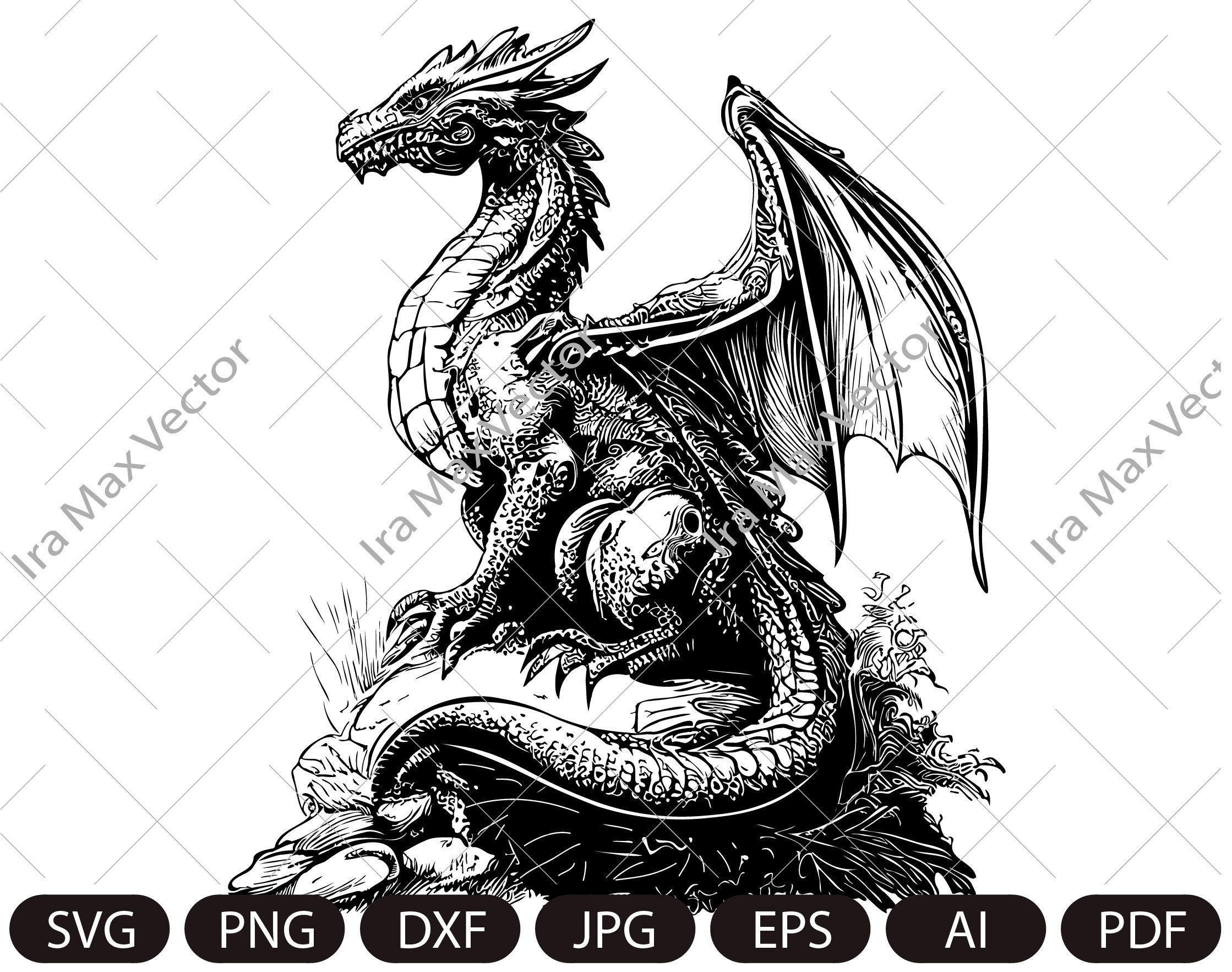 Dragon Svg Dragon Detailed Dragon Clipart Dragon Sitting - Etsy