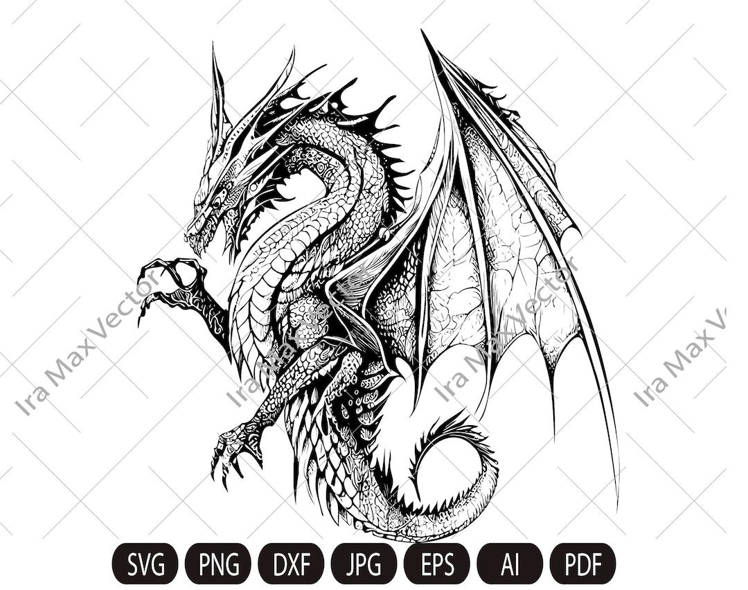 Dragon Svg, Dragon Detailed, Dragon Flying, Dragon Vector, Chinese ...