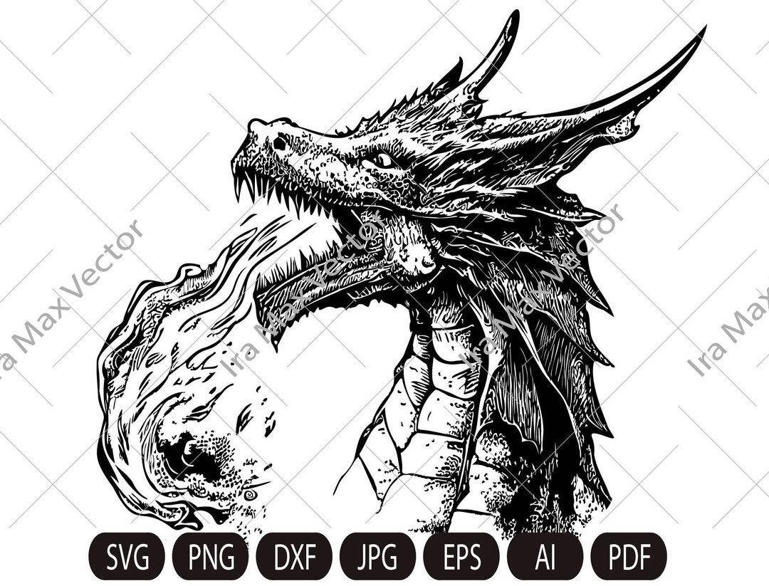 Fire Breathing Dragon SVG , Fantasy Dragon SVG , Mythical Animal SVG ...