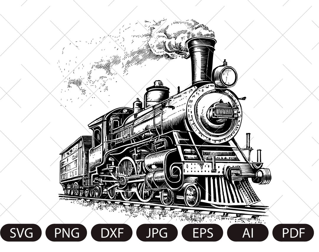 Steam Locomotive Retro Vector. Vintage Transport Old Train. SVG Drawing ...