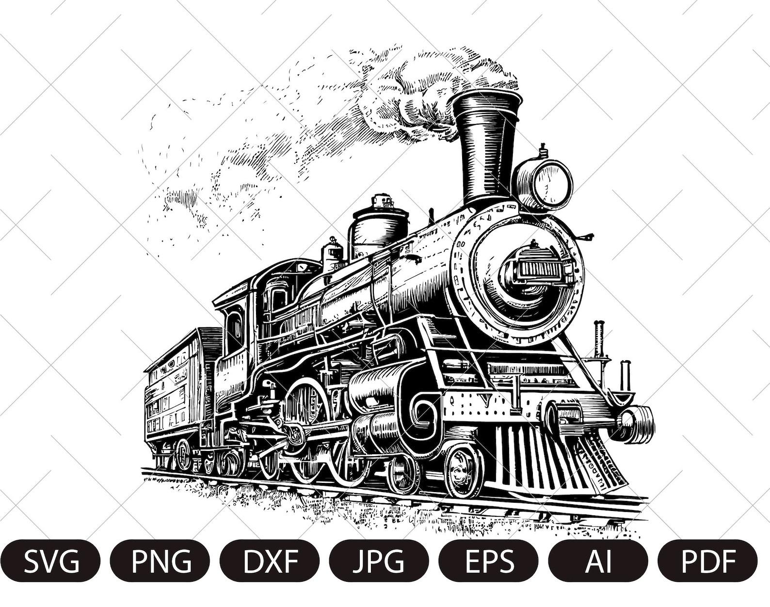 Steam Locomotive Retro Vector. Vintage Transport Old Train. SVG Drawing ...