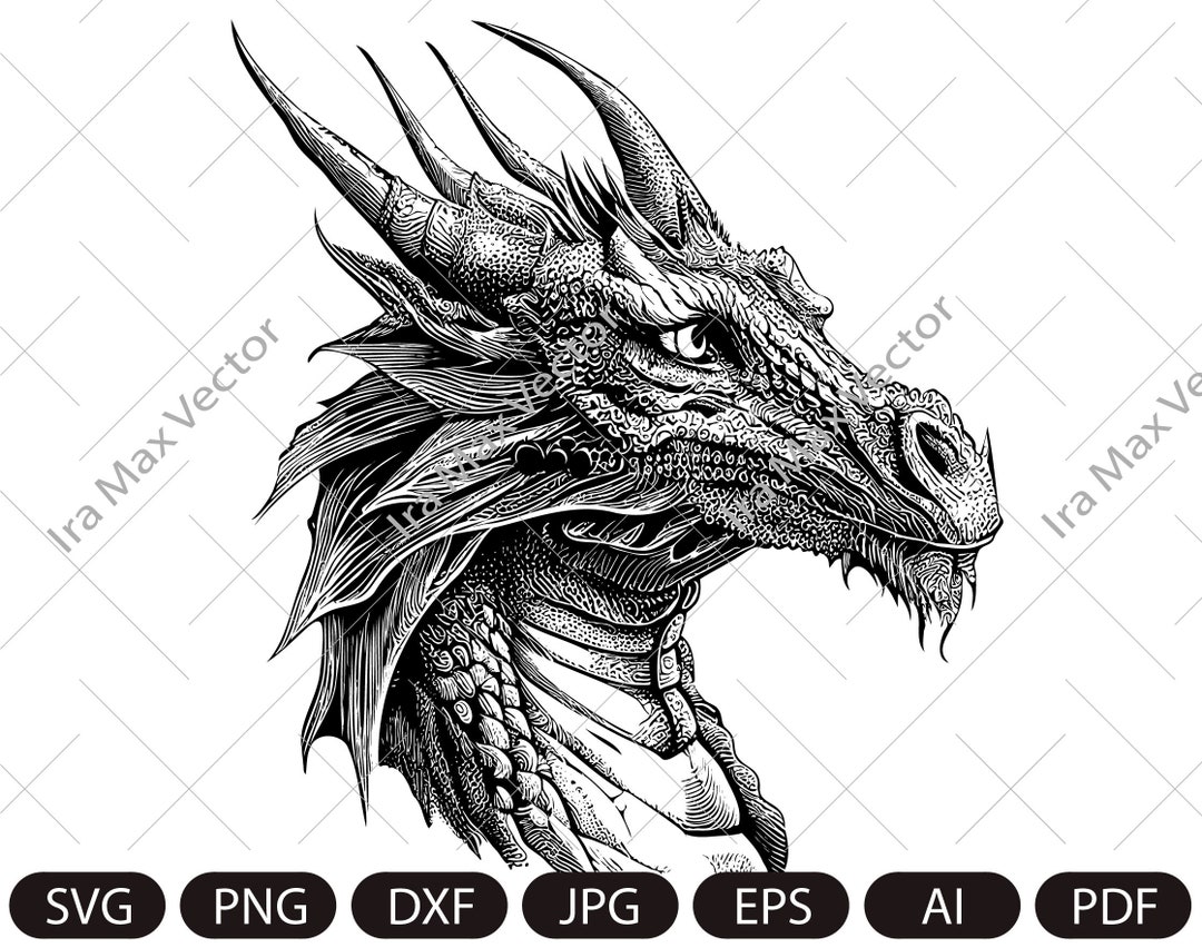 Dragon Portrait Svg, Dragon Head Svg, Dragon Face Svg, Dragon Detailed ...