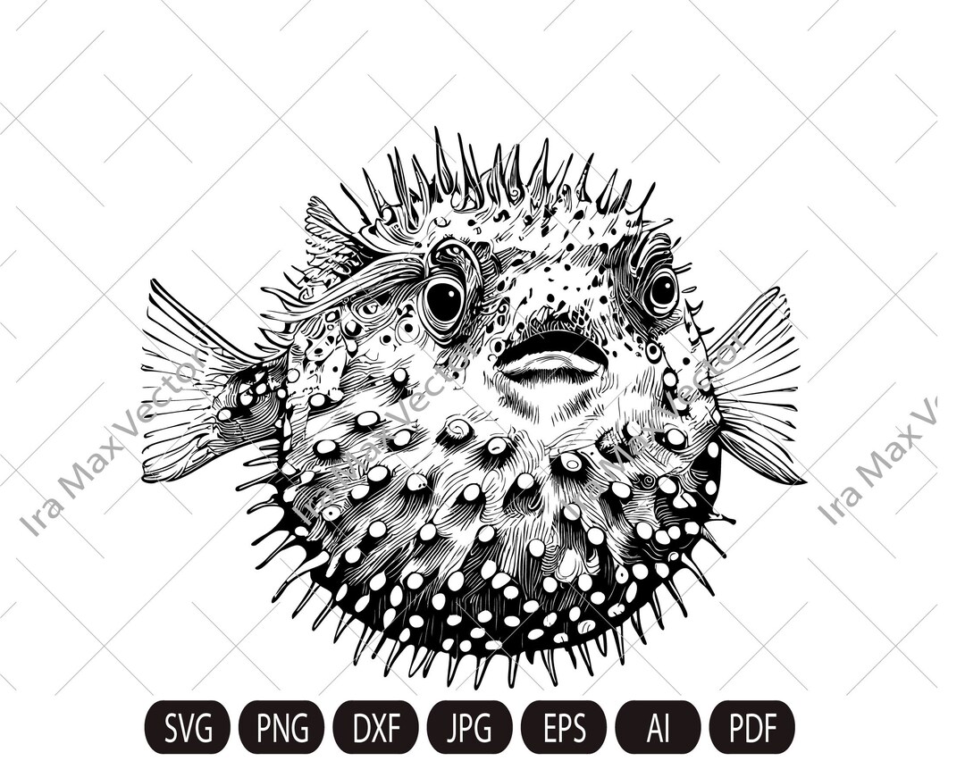 Puffer Fish SVG, Puffer Fish Detailed, Ocean Animals SVG, Startled ...