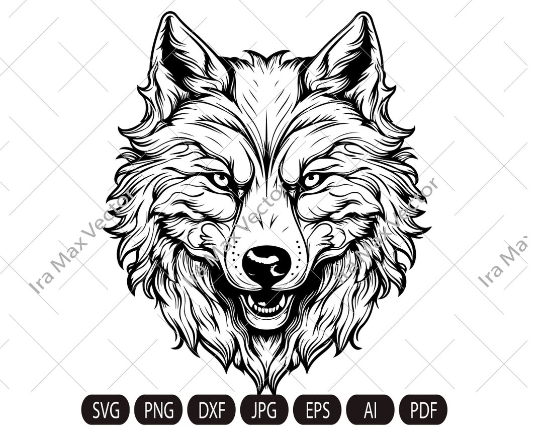 Wolf Face SVG File ,wolf Head Svg , Wolf Svg , Wolf Clipart , Mountain ...