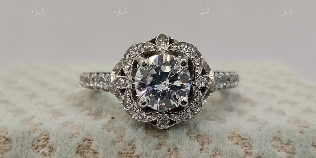 Art Deco Sterling Silver Engagement Ring, 2.00 CT Round Cut - Etsy