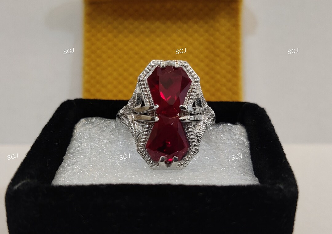1930s Art Deco Ruby Kite Cut Sterling Silver Engagement Ring - Etsy