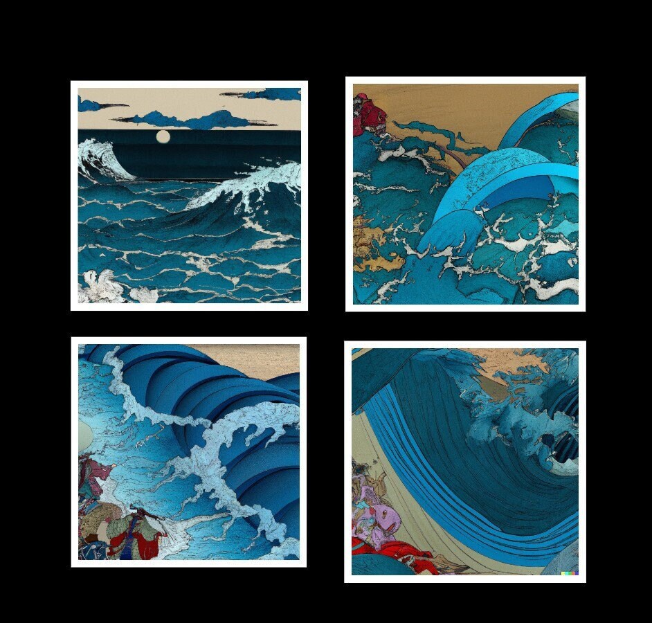 Ukiyo-e Poster Digital Art Blue Sea - Etsy