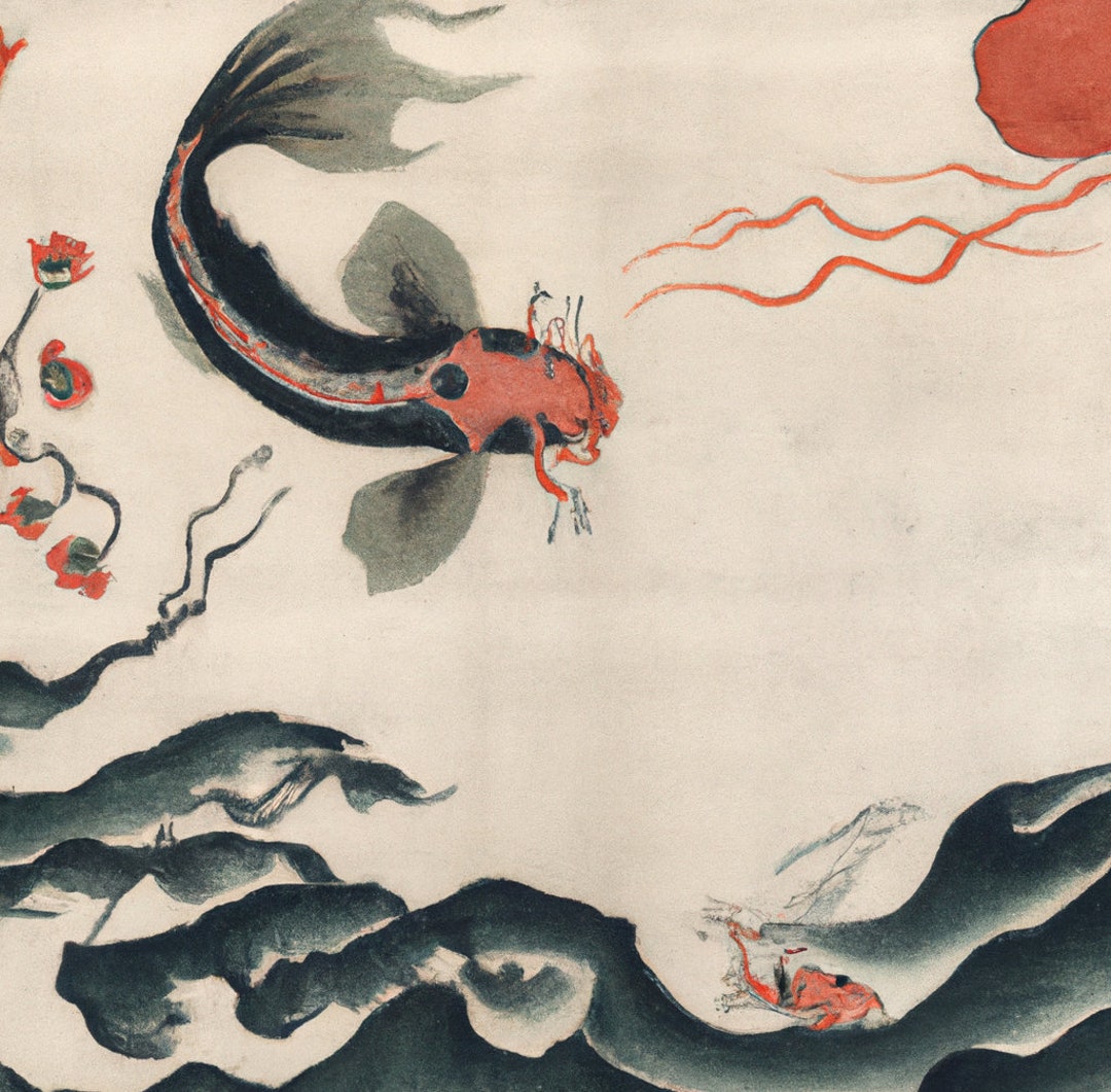 Fish Swimming Ukiyo-e Style - Etsy