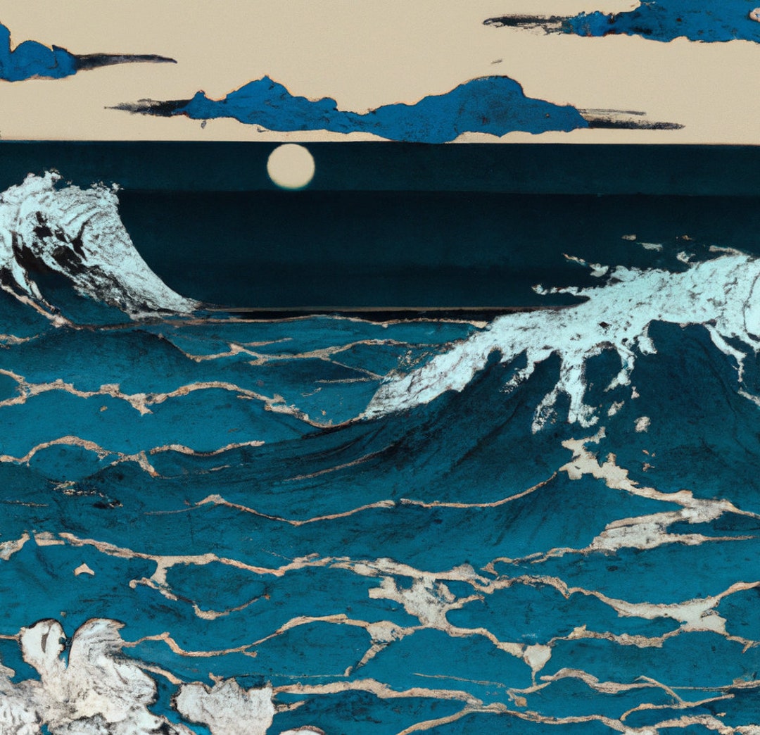 Ukiyo-e Poster Digital Art Blue Sea - Etsy