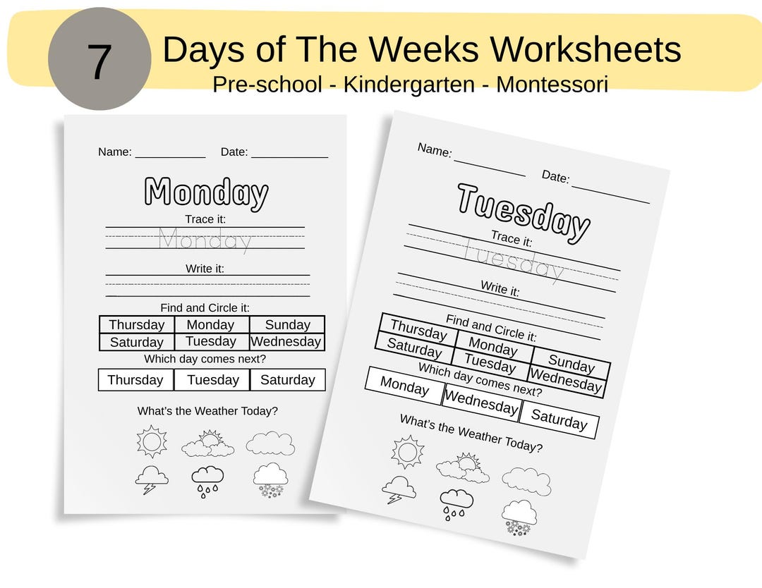 Days of the Week Tracing Worksheets - Back to School Printable ...