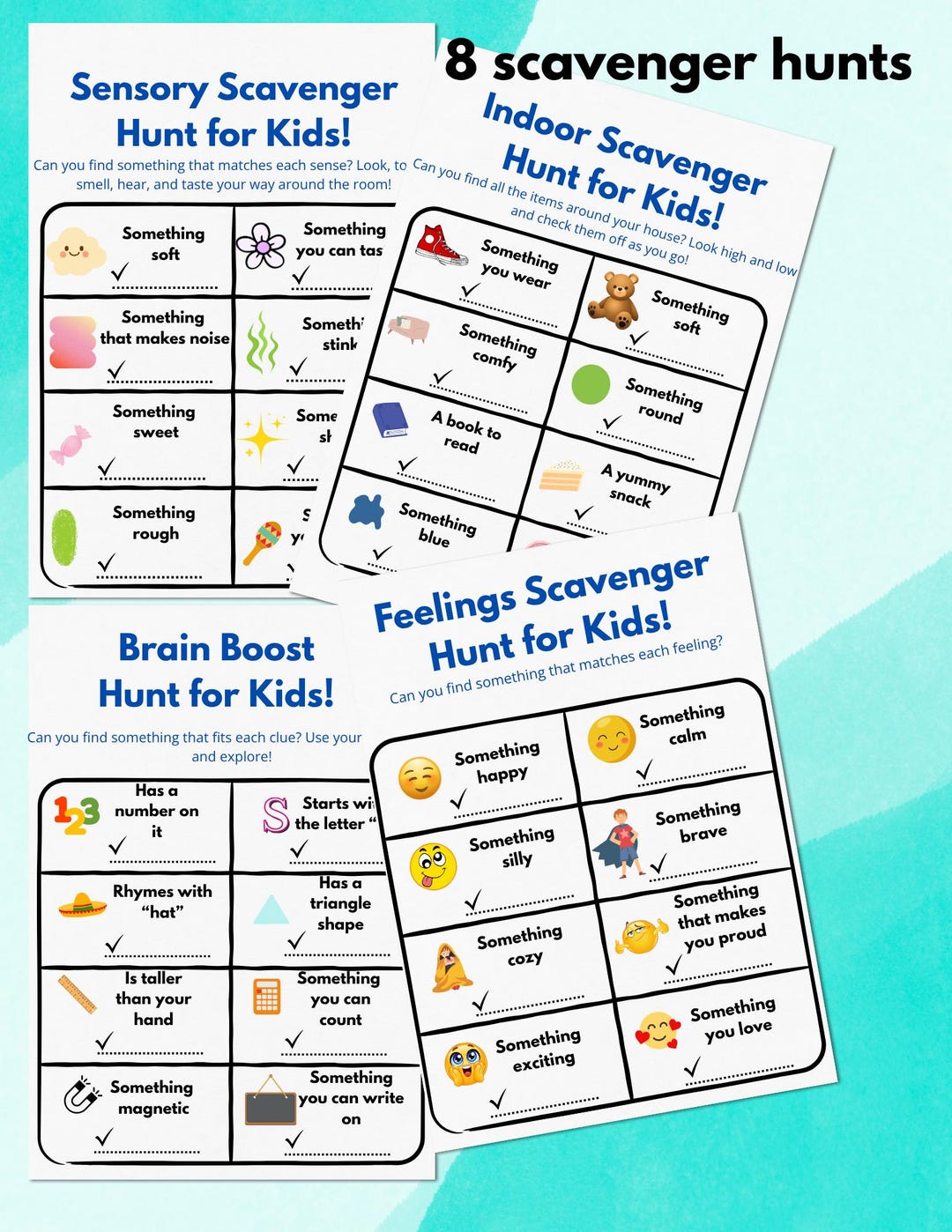 Scavenger Hunt Printable Bundle for Kids - 8 Fun Activities, Indoor ...