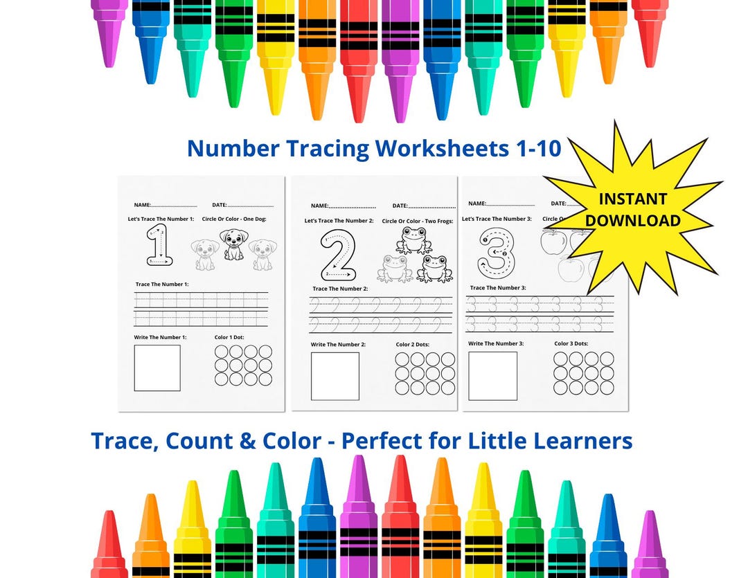 Number Tracing Worksheets 1-10: Preschool Kindergarten Printable (PDF ...
