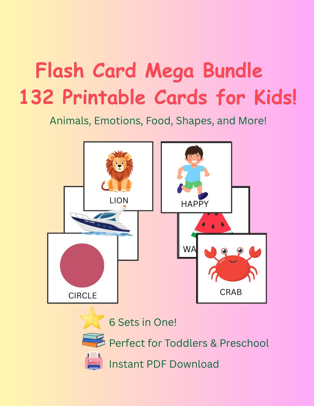 Printable Flash Cards Mega Pack: Animals, Food, Emotions - Educational ...