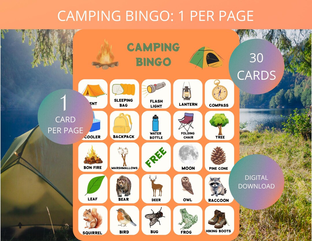 Camping Bingo Printable Game: Family Outdoor Activity (PDF Download, 30 ...