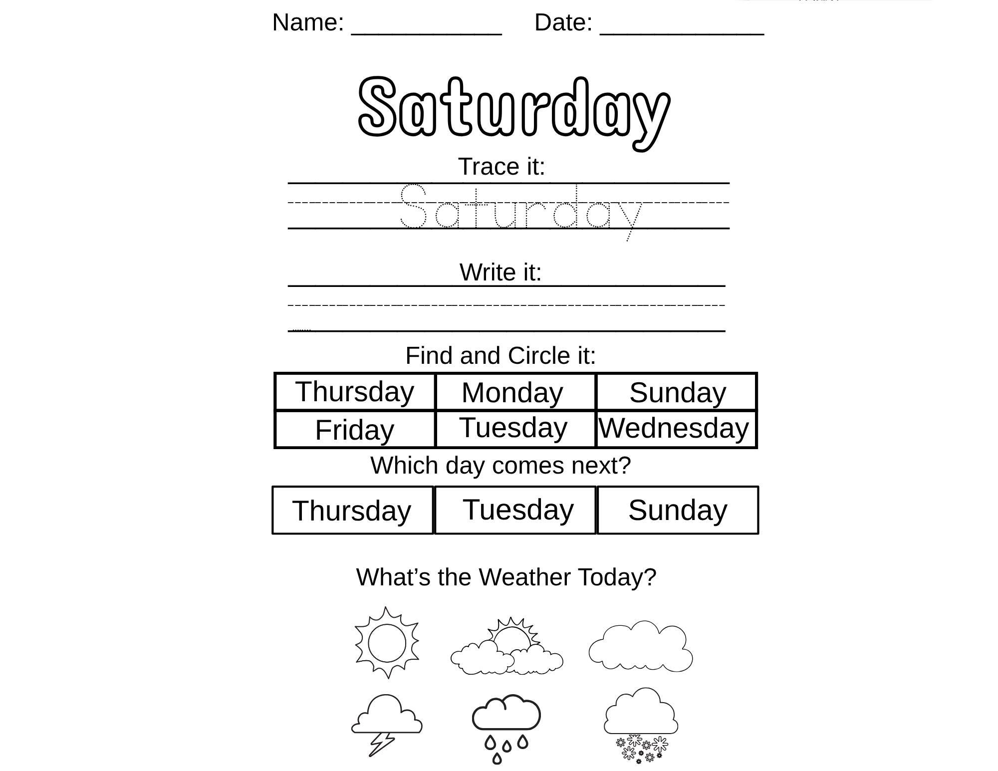 Days of the Week Tracing Worksheets - Back to School Printable ...