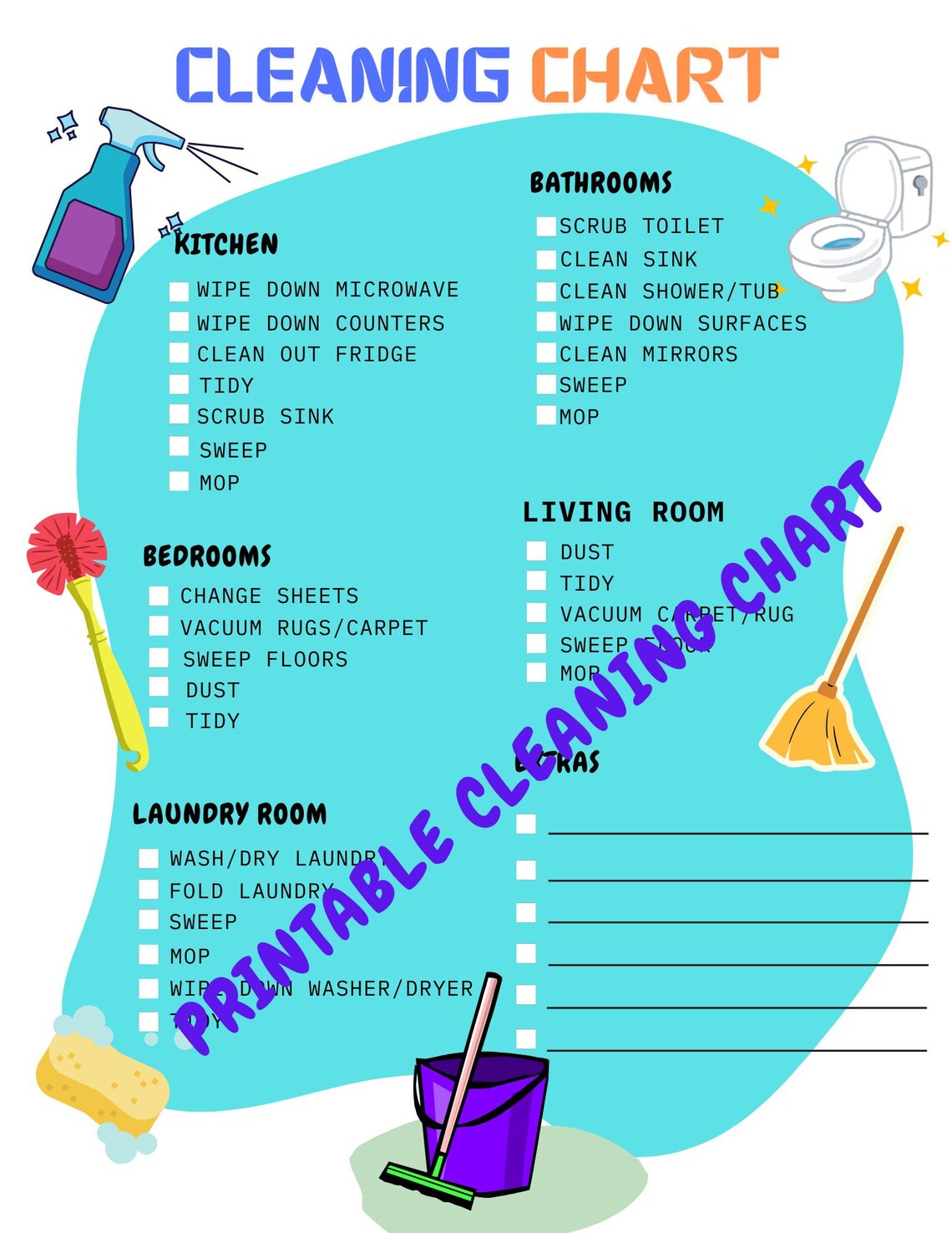 Printable Weekly Cleaning Chart: Home Organization Checklist (PDF ...