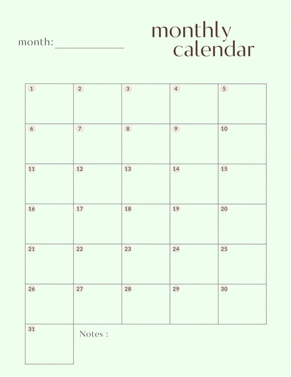 Digital and Fillable Monthly Calendar PDF - Etsy
