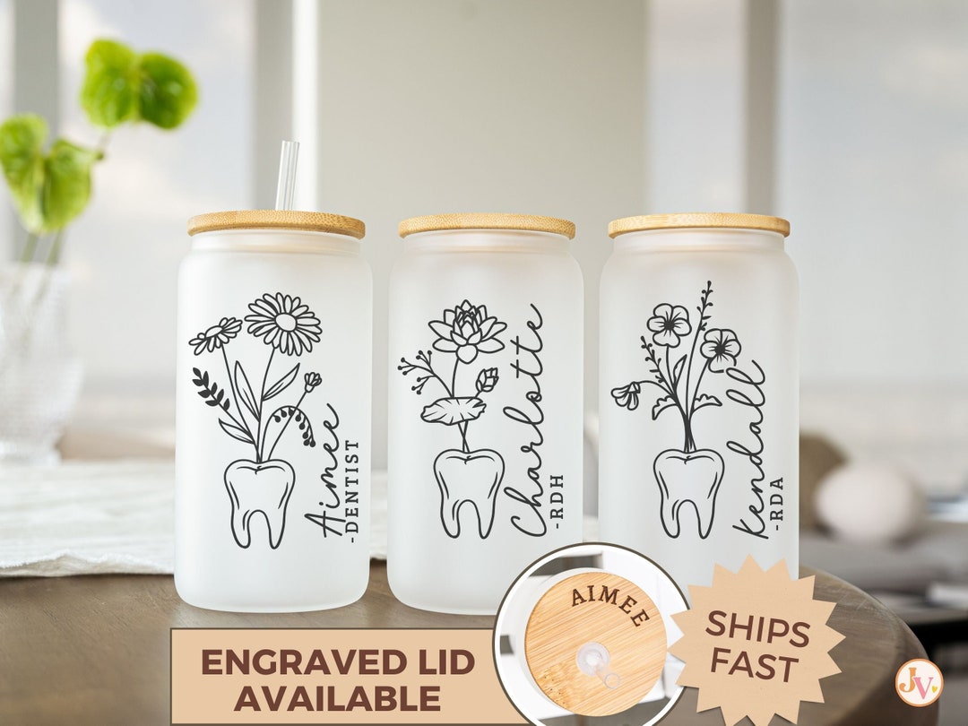 Custom Dental Glass Tumbler, Personalized Dental Hygiene Gift, Dental ...