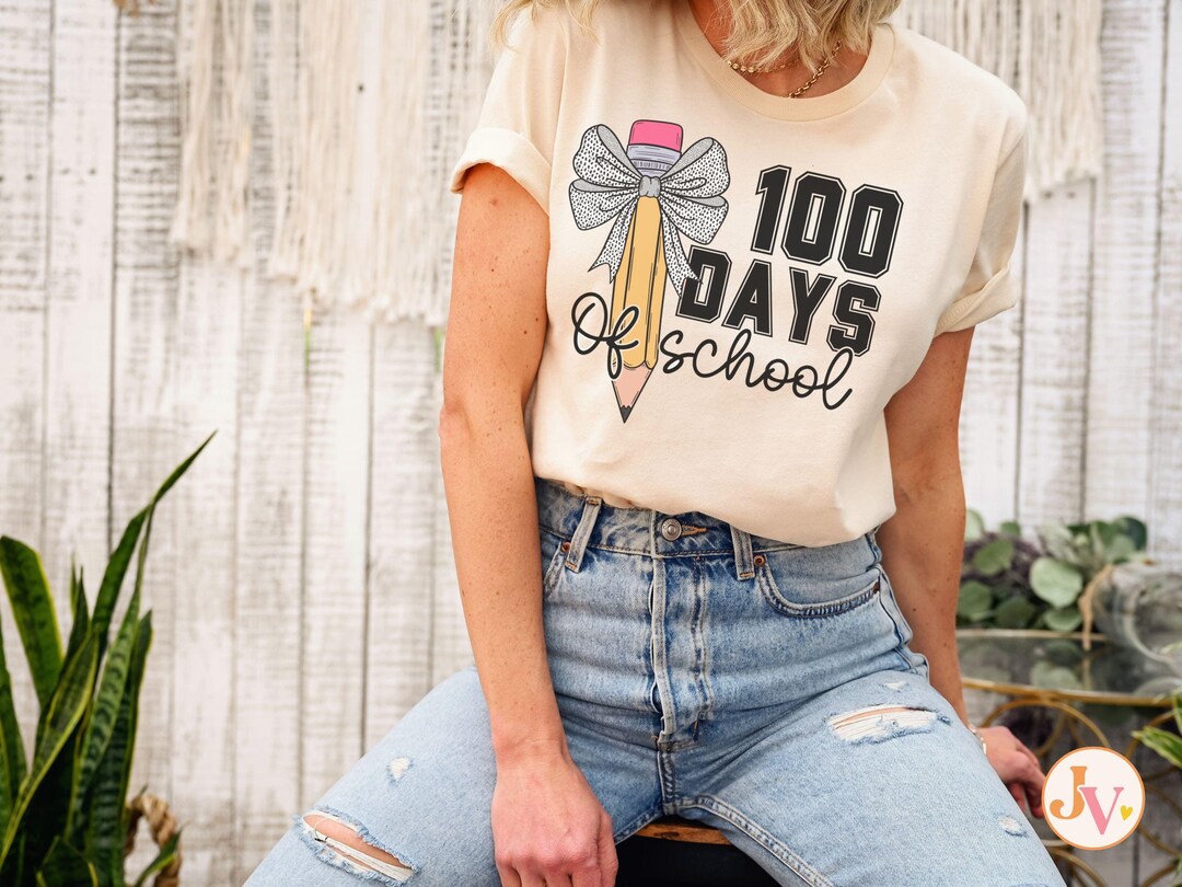 100 Days of School Shirt With Bow, Coquette 100th Day of School Teacher ...