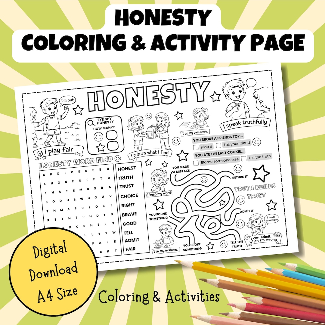 Honesty Coloring Page Activity | Character Education Worksheet | Social ...