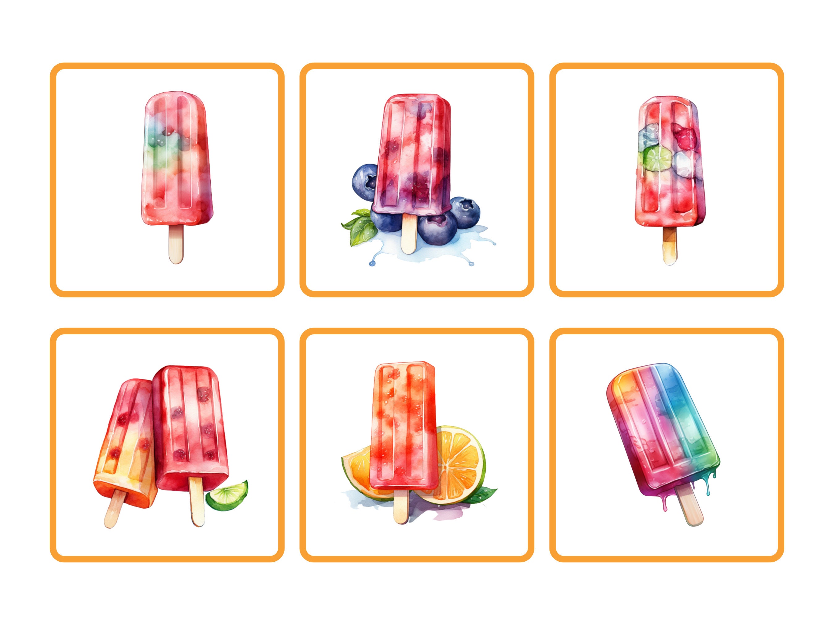 Summer Popsicle Clipart, Watercolor Clipart, Ice Cream Clipart, Summer ...