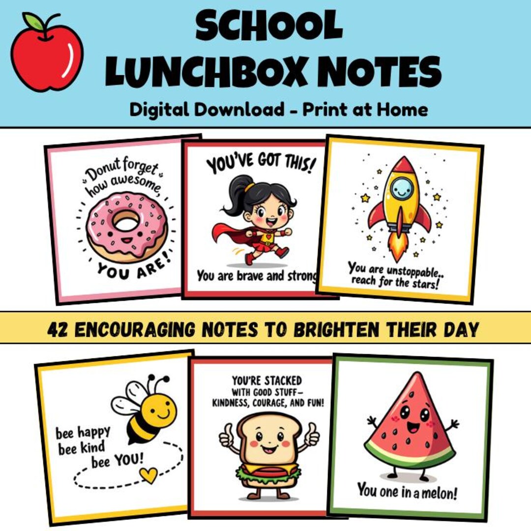 Kids Lunchbox Notes: 42 Printable Encouragement Cards (PDF Download) - Etsy
