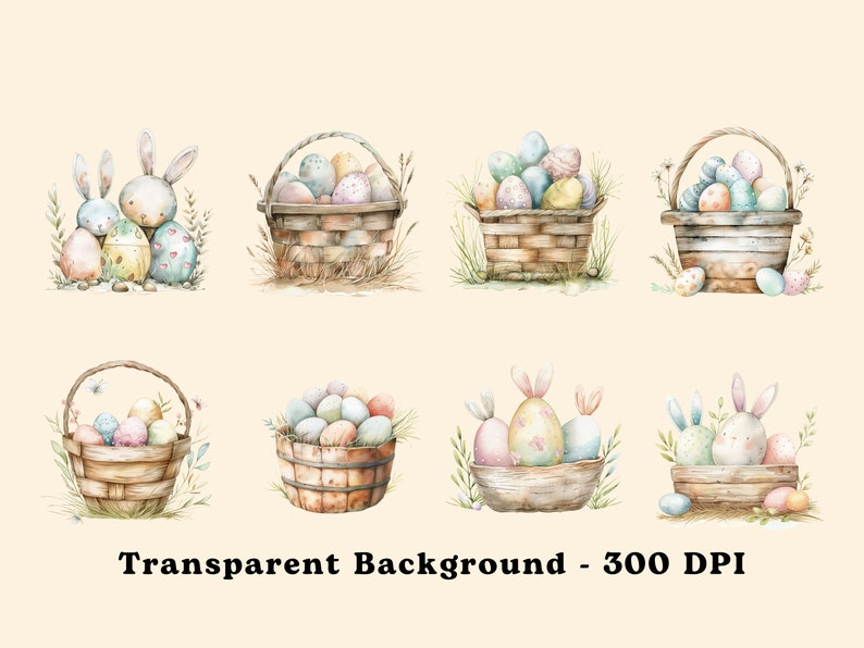 Easter Baskets and Easter Eggs Clipart Pack, Easter Clipart, Spring ...