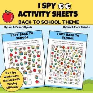 Back to School I Spy Game: Printable Activity Sheets (digital PDF ...