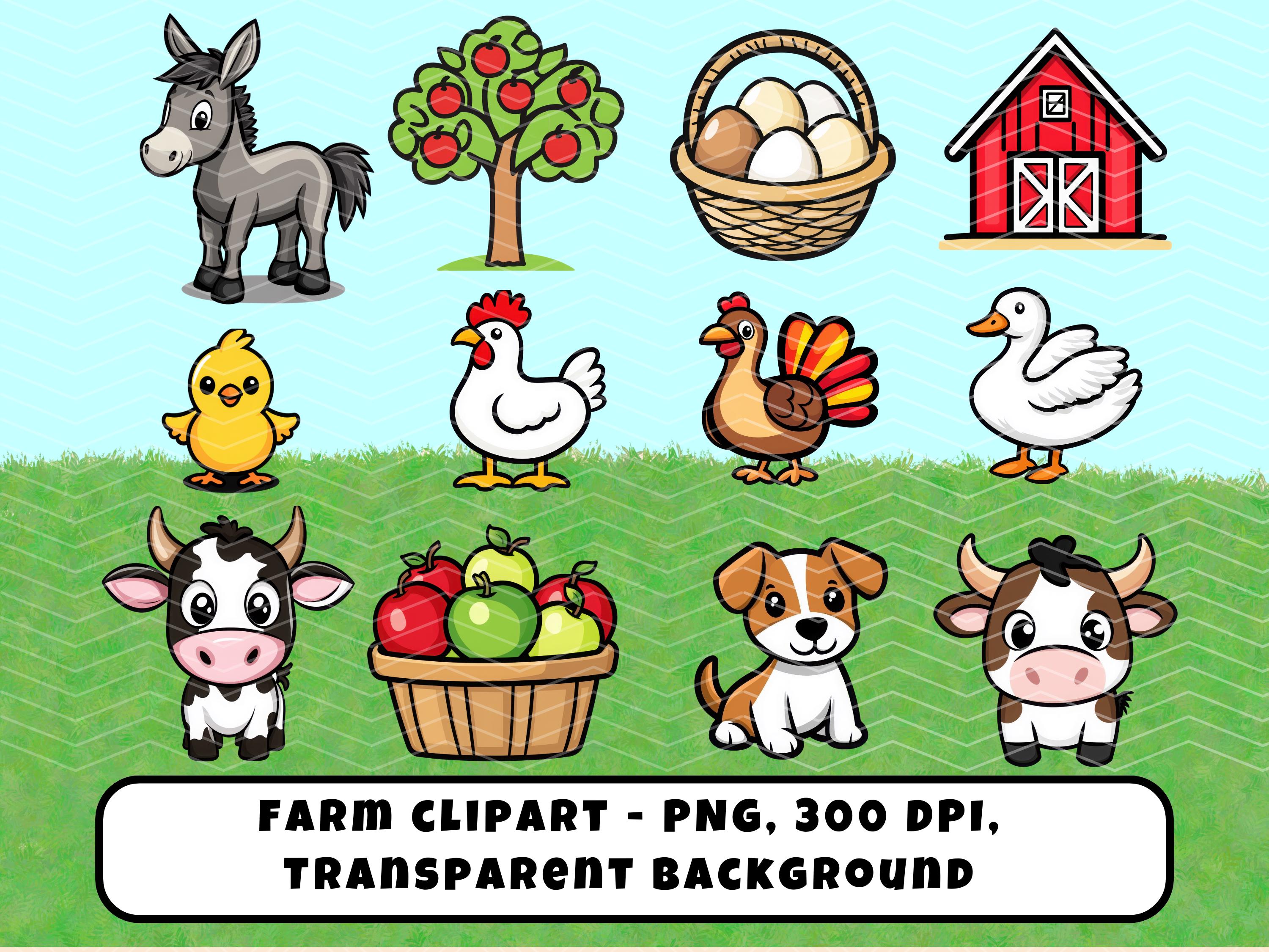 Farm Animals Clipart PNG | Cute Barnyard Animals & Farm Scene ...