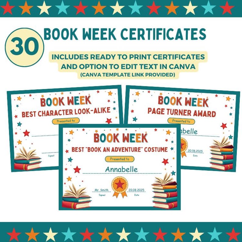 Book Week Awards: Editable Certificates for Teachers (digital Download ...