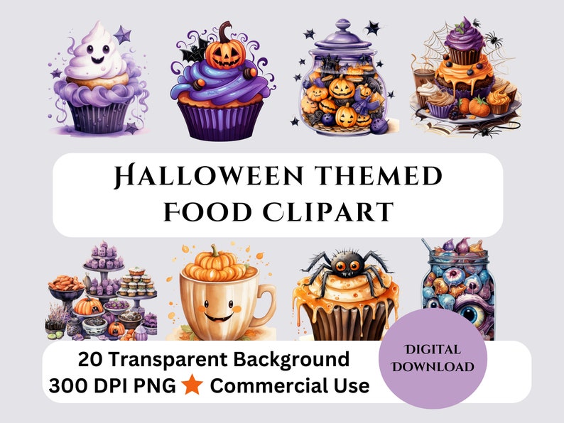 Spooky Halloween Food Clipart Bundle: Transparent PNG Graphics (digital ...