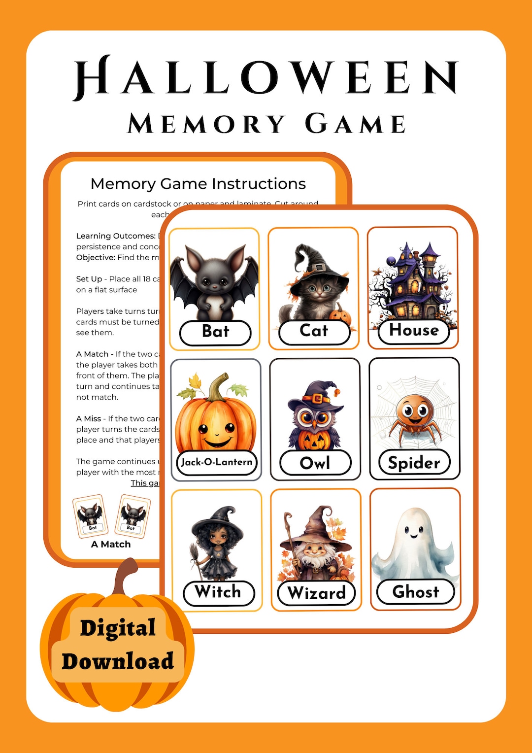 Halloween Memory Game: Printable Matching Cards (digital Download) - Etsy