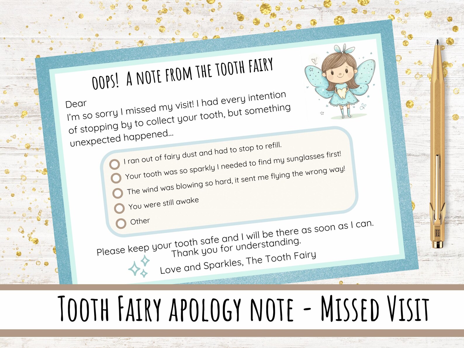 Tooth Fairy Apology Note: Missed Visit Letter (editable Canva Template ...