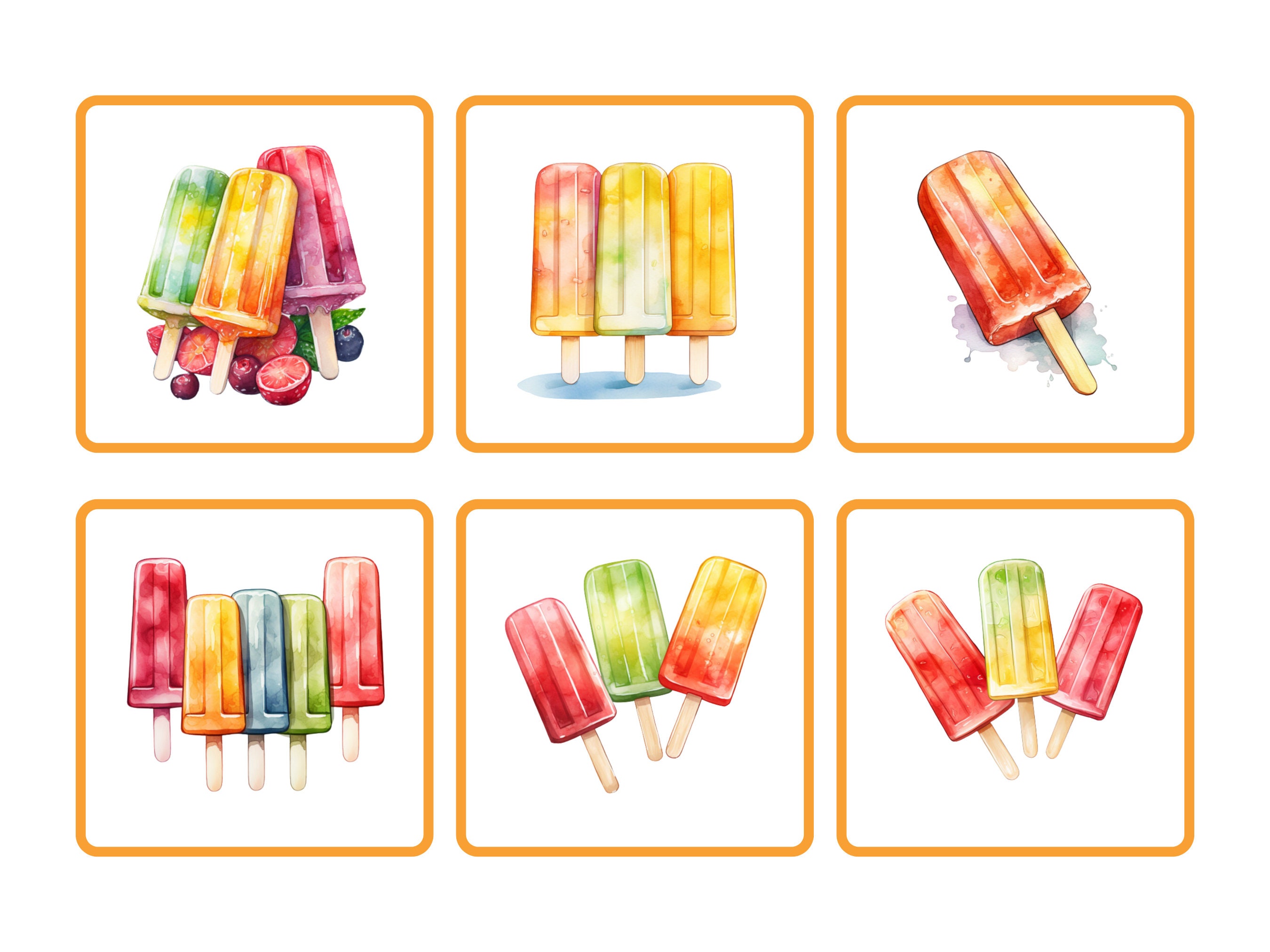 Summer Popsicle Clipart, Watercolor Clipart, Ice Cream Clipart, Summer ...