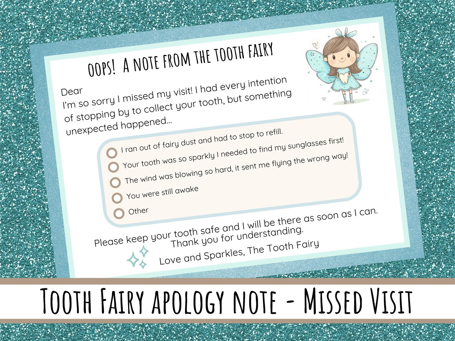 Tooth Fairy Apology Note: Missed Visit Letter (editable Canva Template ...