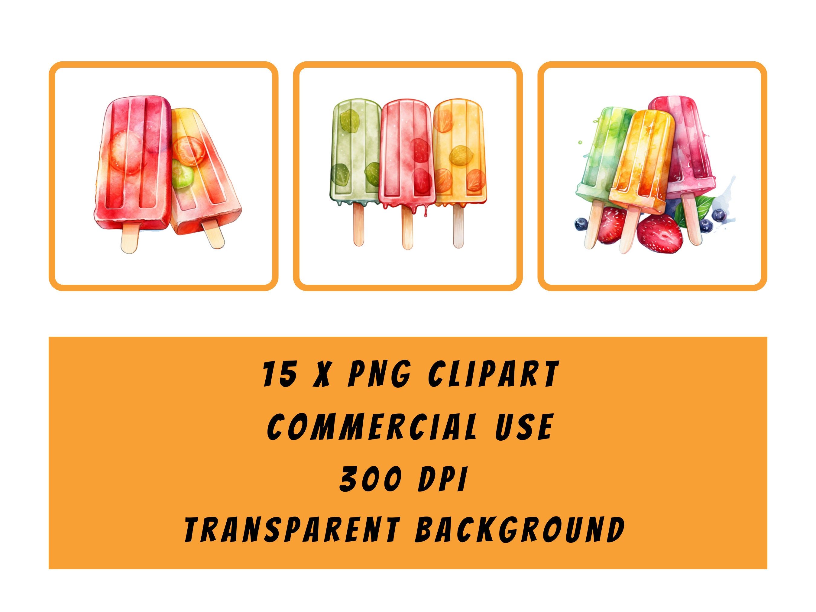 Summer Popsicle Clipart, Watercolor Clipart, Ice Cream Clipart, Summer ...