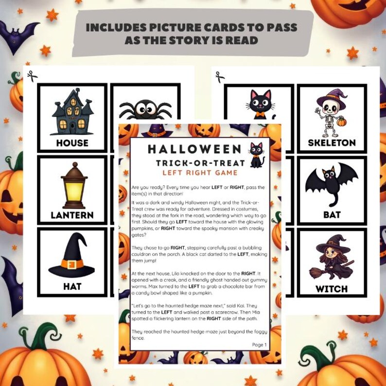 Halloween Left Right Game for Kids: Trick or Treat Story (PDF Download ...