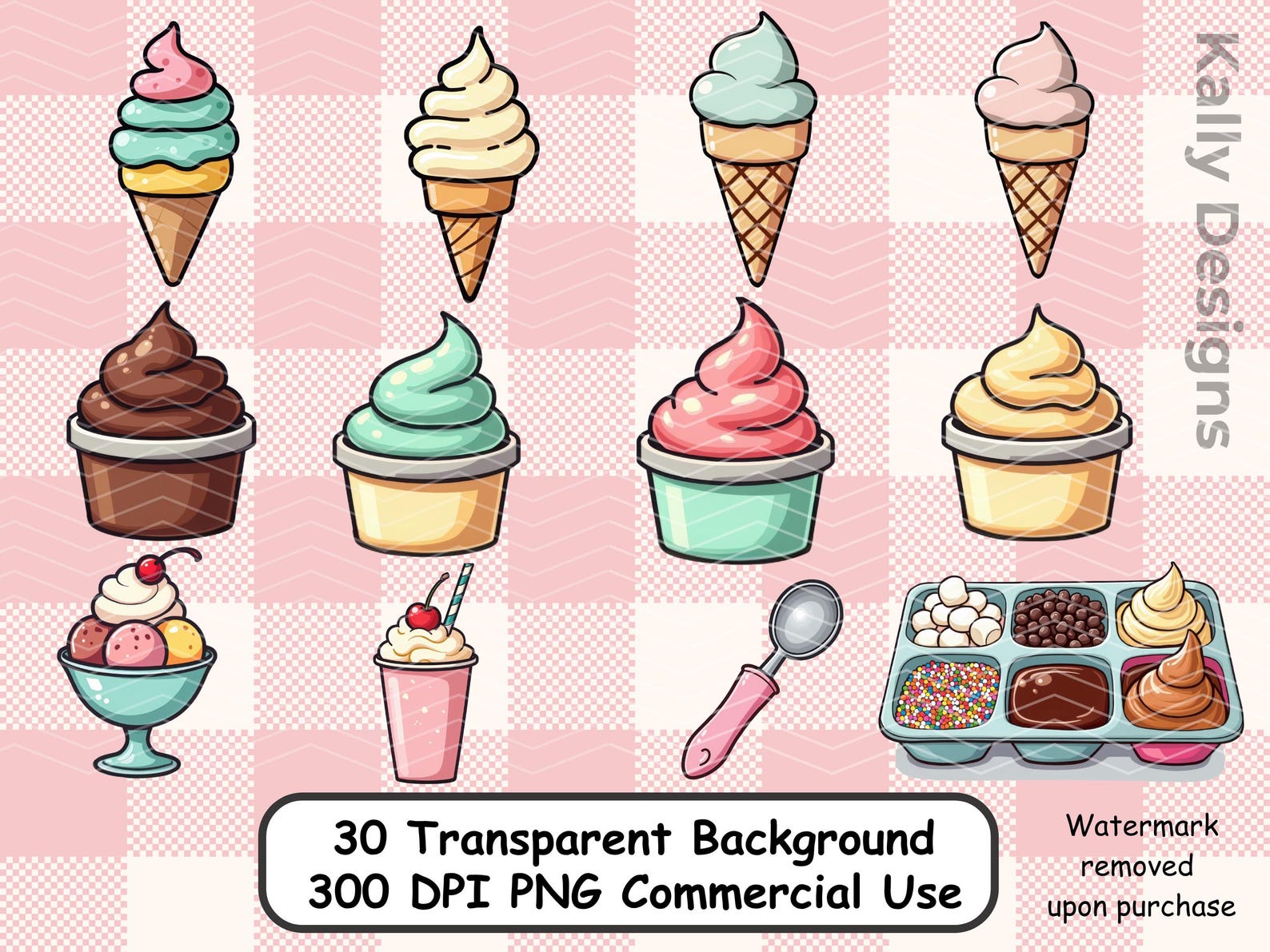Pastel Ice Cream Truck Clipart: Summer Dessert Graphics (PNG, 300 DPI ...