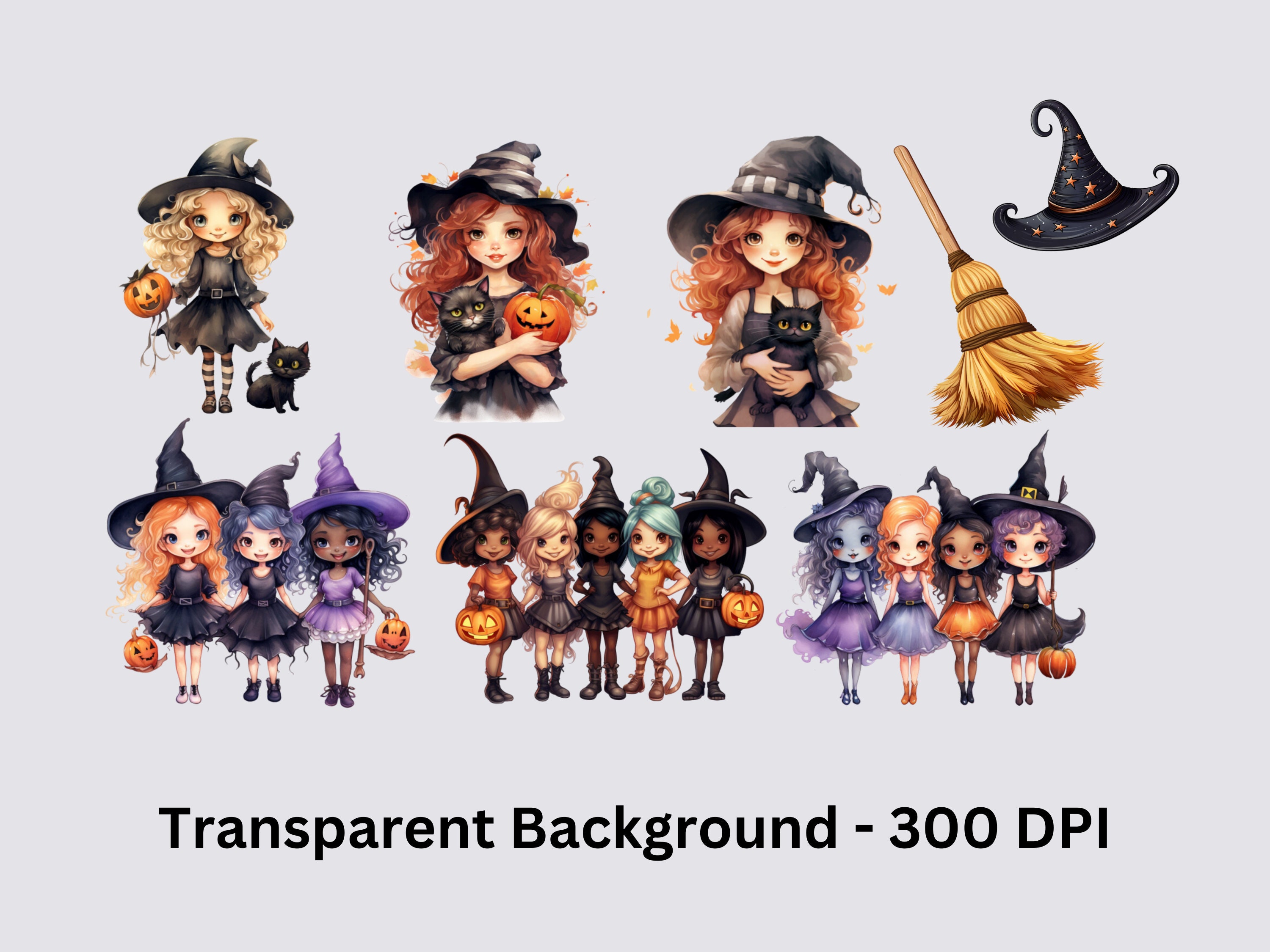 Halloween Witches Clipart Cute Halloween Witches Clipart - Etsy