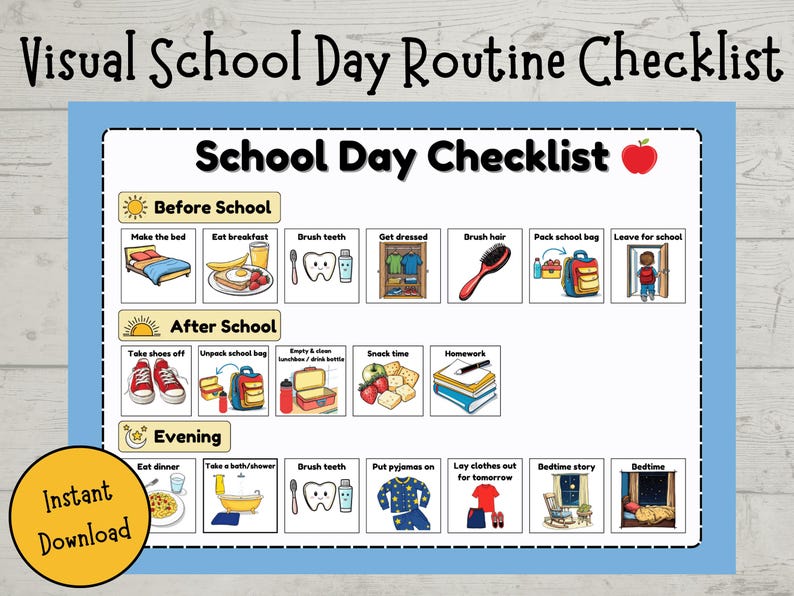 Visual School Routine Chart: Autism & ADHD Checklist (digital Download ...