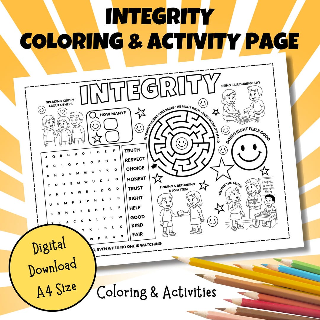 Integrity Coloring Activity Page for Kids | Christian & Character ...